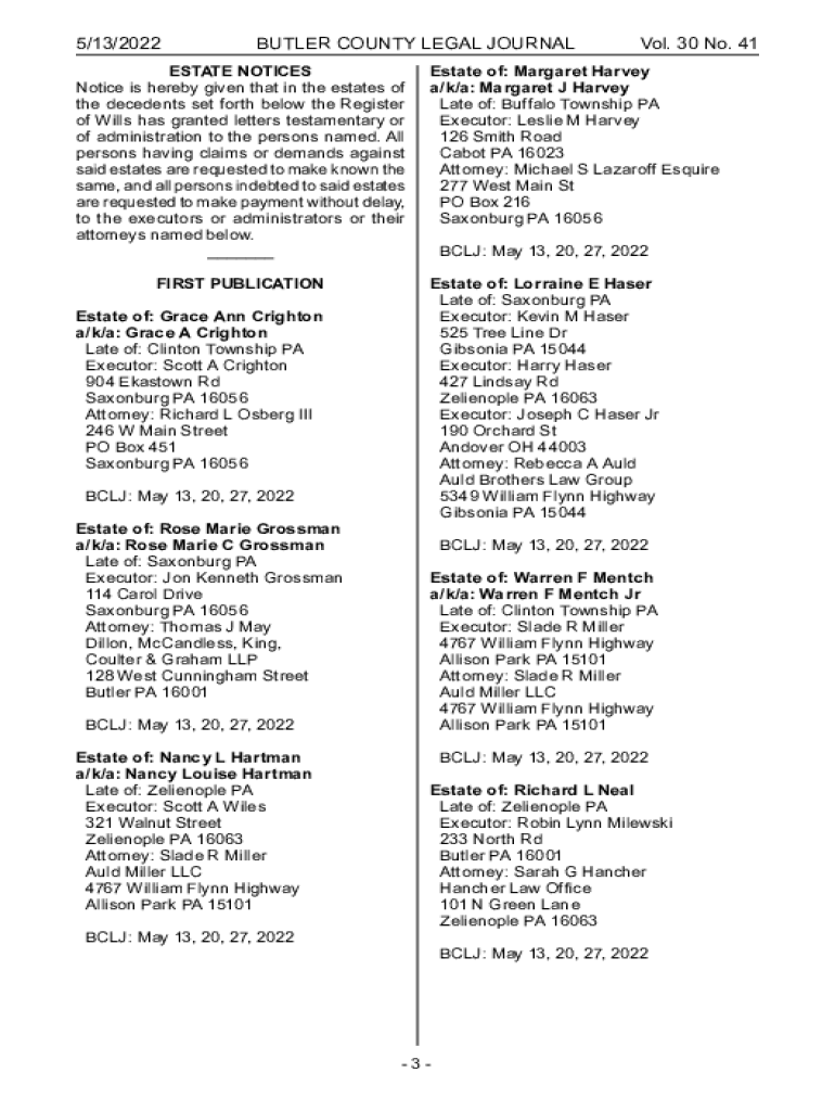 Fillable Online Estate of: Grace Ann Crighton Fax Email Print - pdfFiller