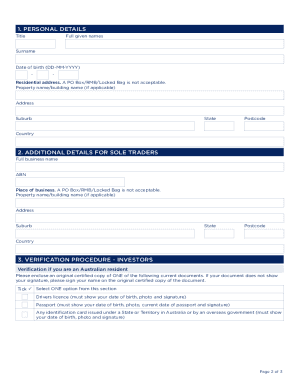 Fillable Online Individuals & Sole Traders - Identification Form Fax ...