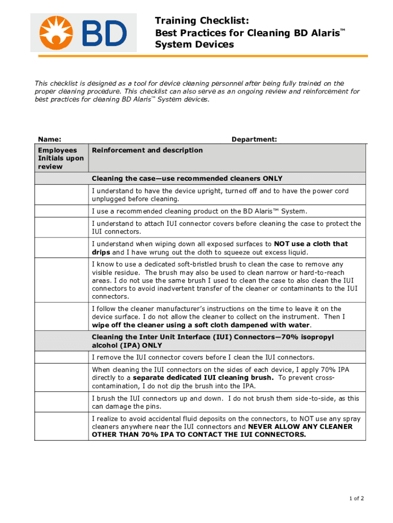 Fillable Online Audit of Best Practices for Cleaning the Alaris System ...