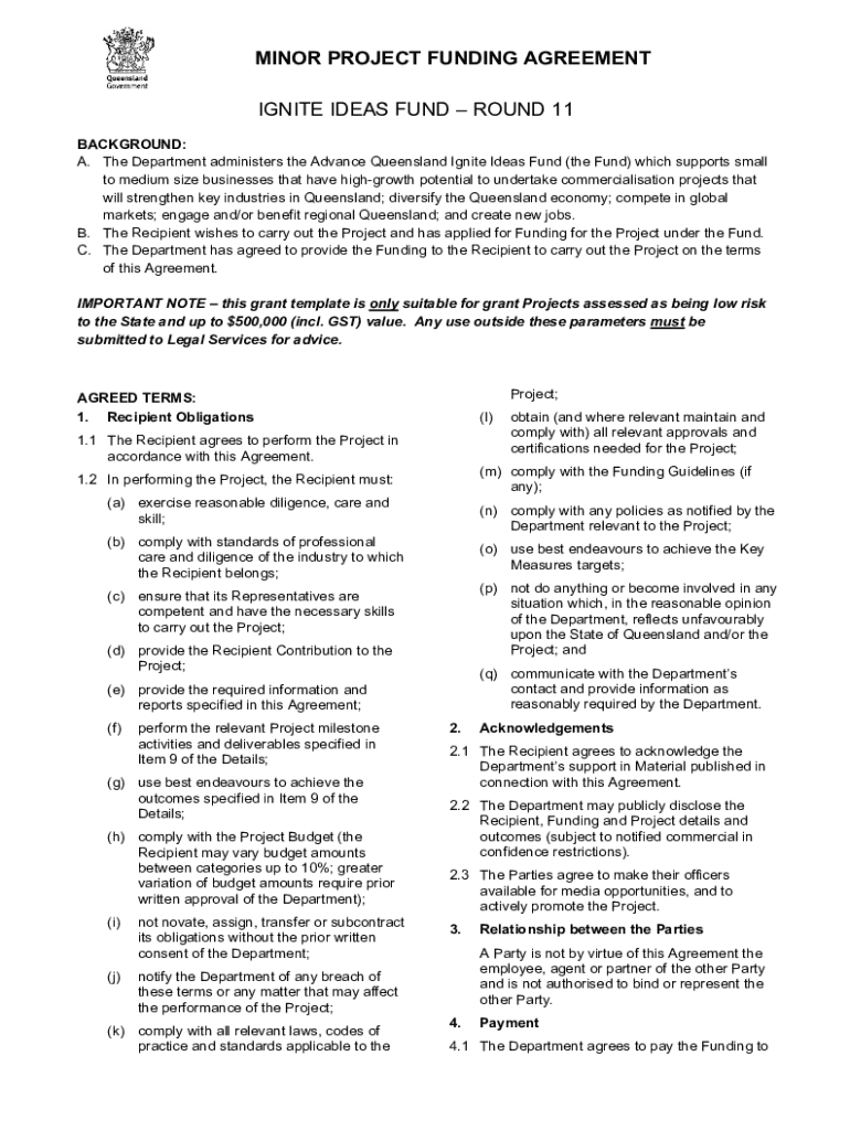 Fillable Online advance qld gov AQ IIF R11 Funding Agreement Template ...
