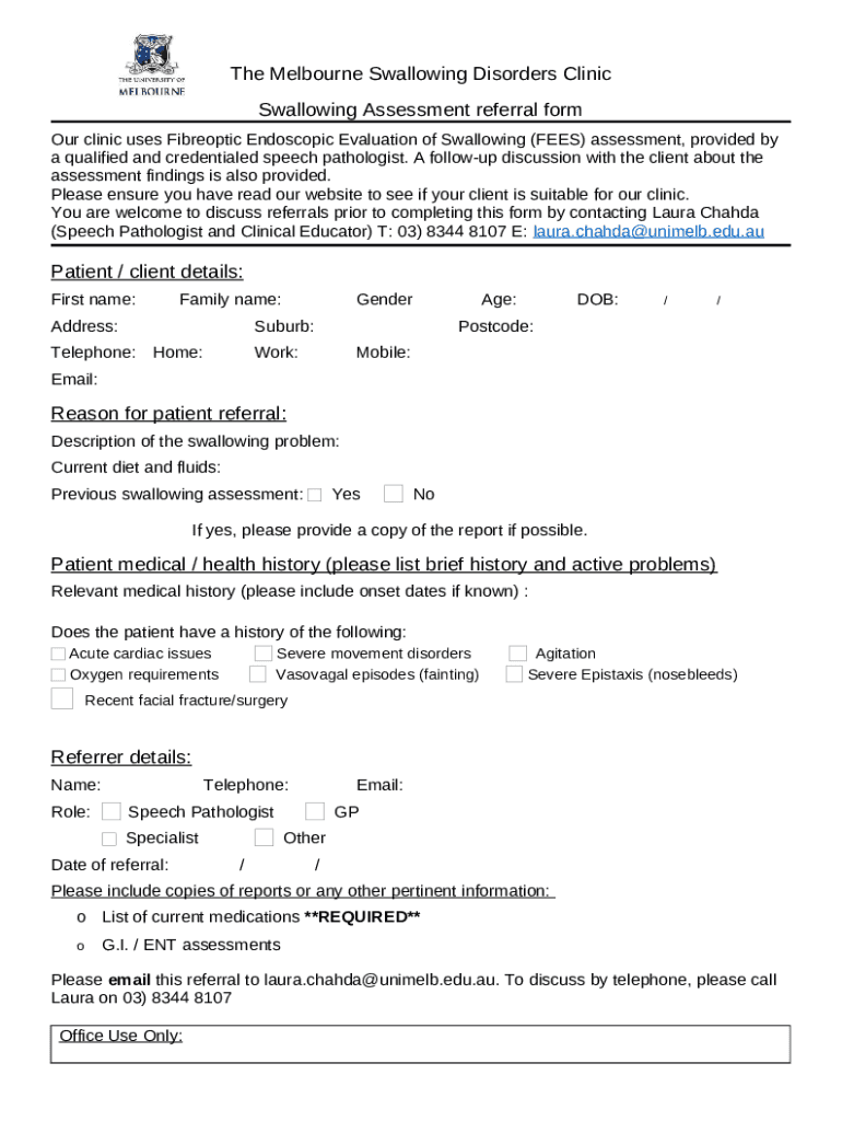 Swallowing Assessment referral Doc Template | pdfFiller