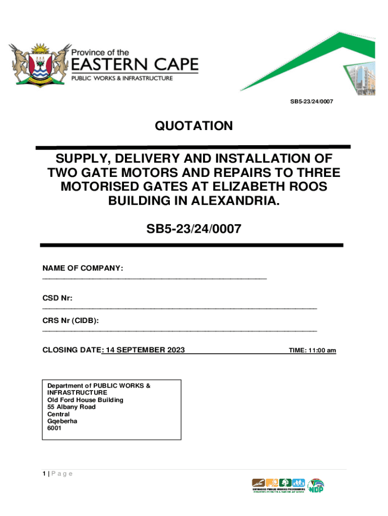 Fillable Online quotation supply, delivery and installation of two gate ...