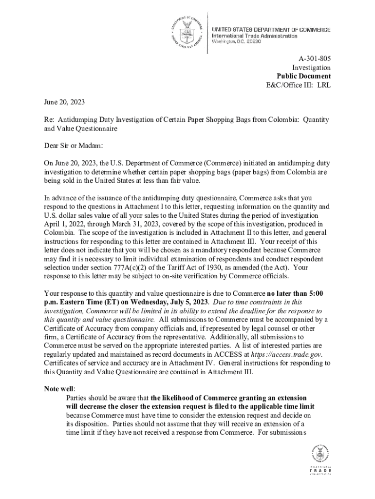 Fillable Online Initiation of AD CVD Investigations of Paper Shopping ...