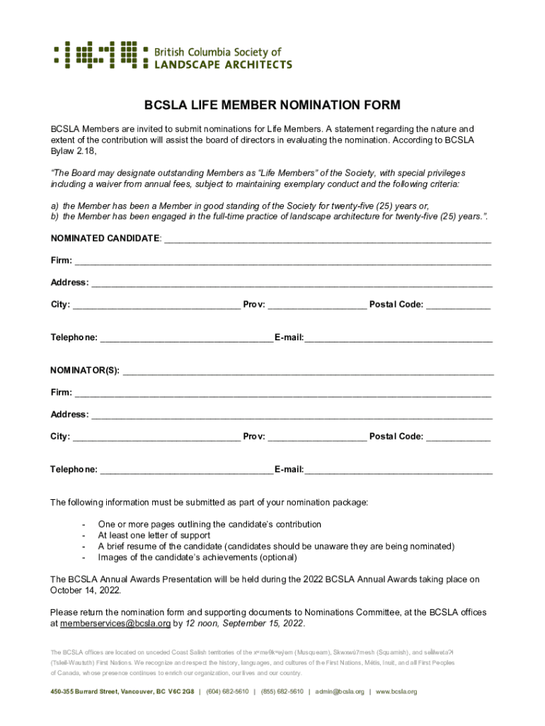 Fillable Online Nomination Guidelines and Form Fax Email Print - pdfFiller