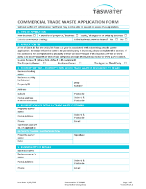 Fillable Online COMMERCIAL TRADE WASTE APPLICATION FORM Fax Email Print ...