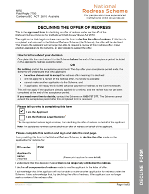 Fillable Online Declining the Offer of Redress. Form Fax Email Print ...