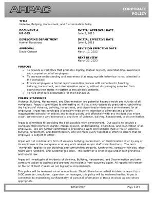 Fillable Online Workplace discrimination and harassment policy template ...