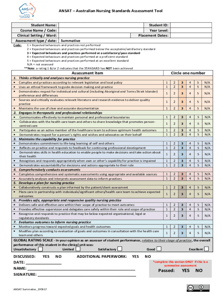 Australian Nursing Standards Assessment Tool - Blank Fillable Template ...