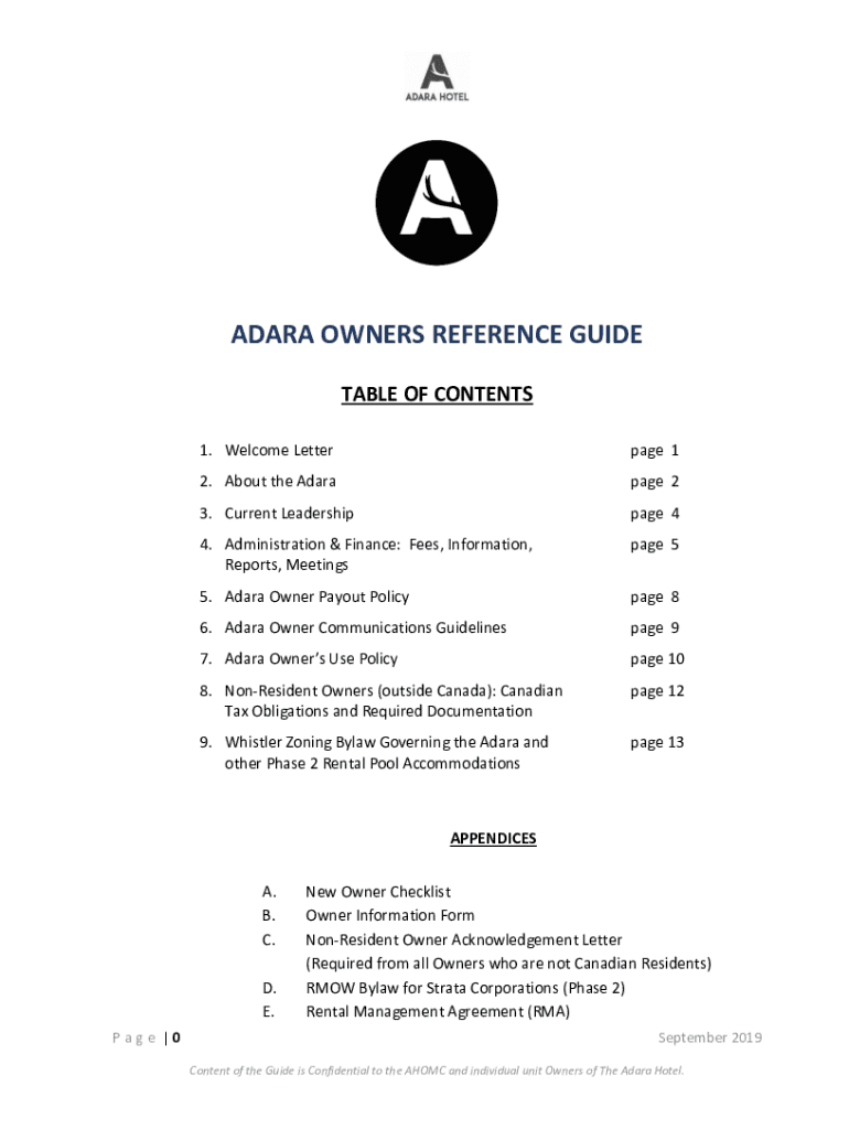 Fillable Online ADARA OWNERS REFERENCE GUIDE Fax Email Print - pdfFiller