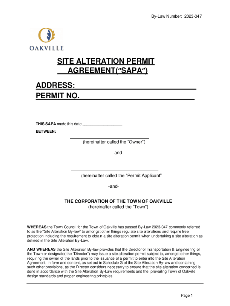 Fillable Online SITE ALTERATION PERMIT AGREEMENT(SAPA) ... Fax Email Print - pdfFiller