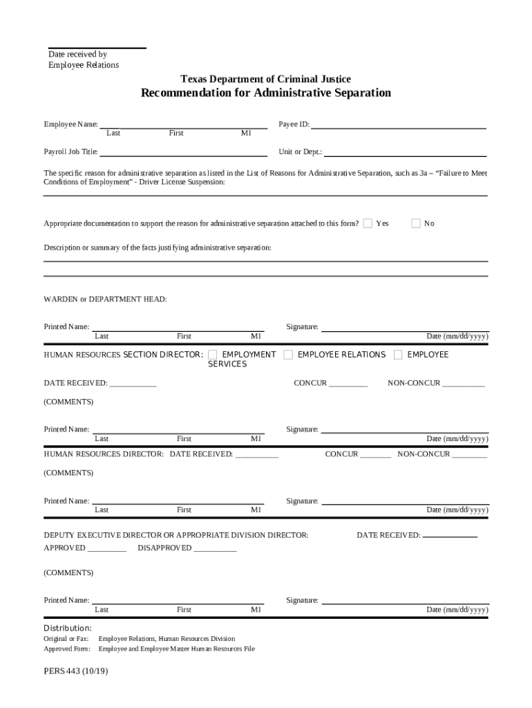 Recommendation for Administrative Separation Doc Template | pdfFiller