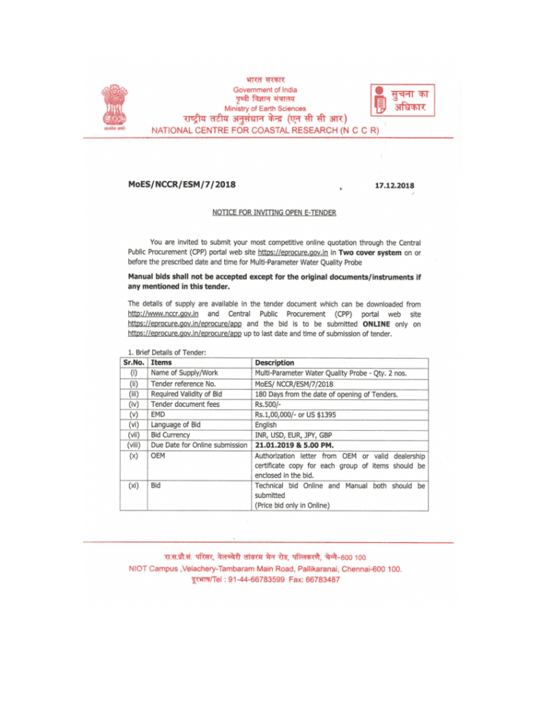 Fillable Online open e-tender document for the supply of multi ...
