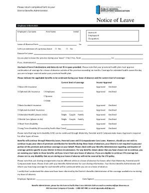 Fillable Online Notice of Leave Fax Email Print - pdfFiller