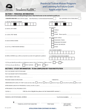 Fillable Online Provincial Tuition Waiver Program and Learning for ...