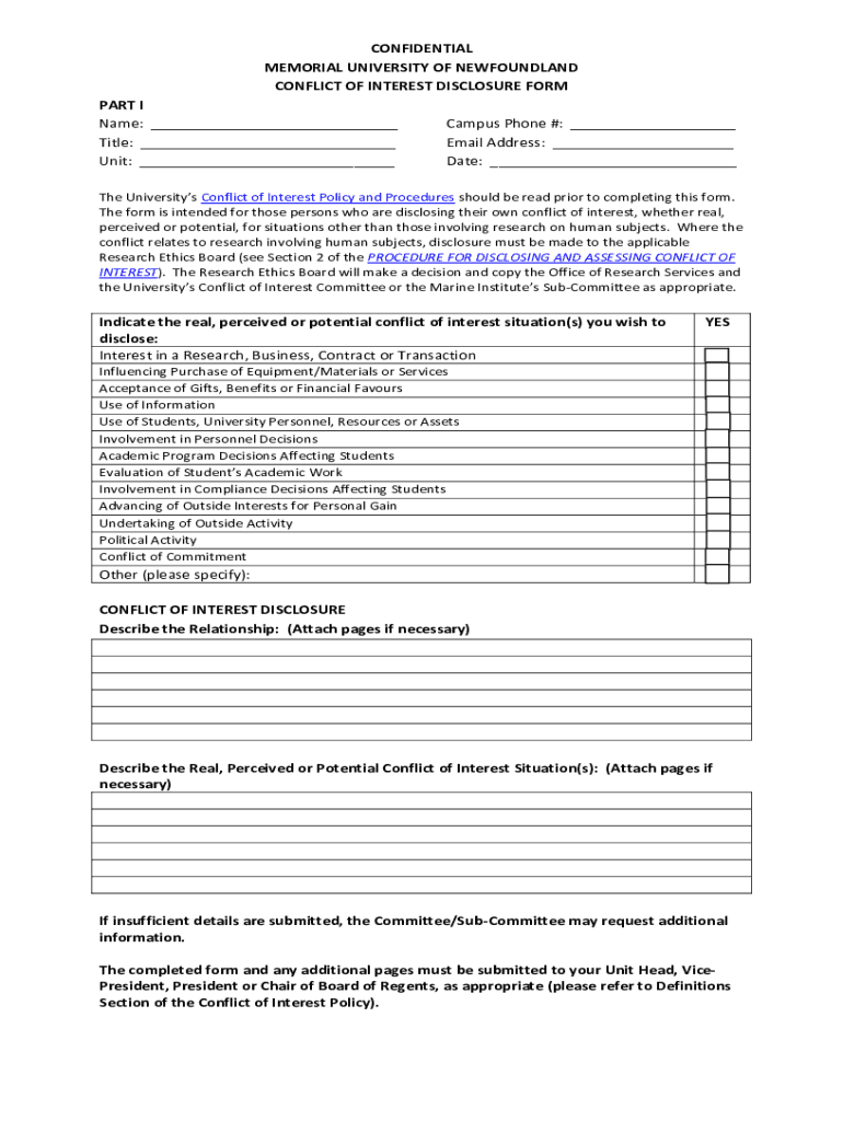Fillable Online Procedure for Disclosing and Assessing Conflicts of Interest Fax Email Print ...
