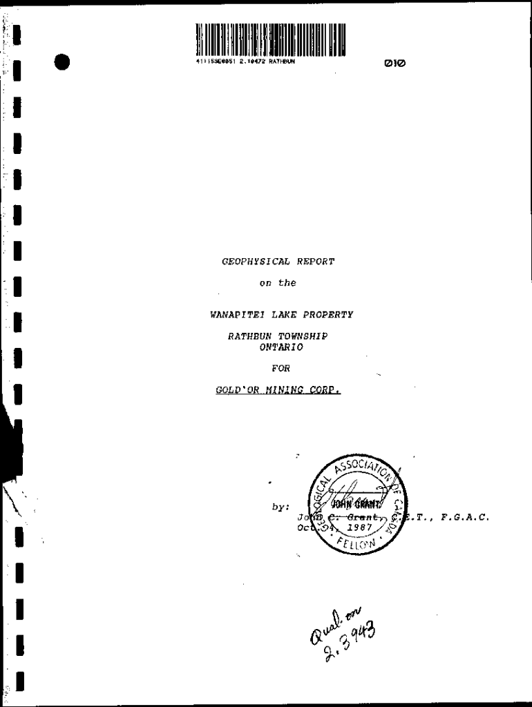 Fillable Online GEOPH RPT ON AN IP SUR ON THE WANAPITEI L PROP ... Fax ...