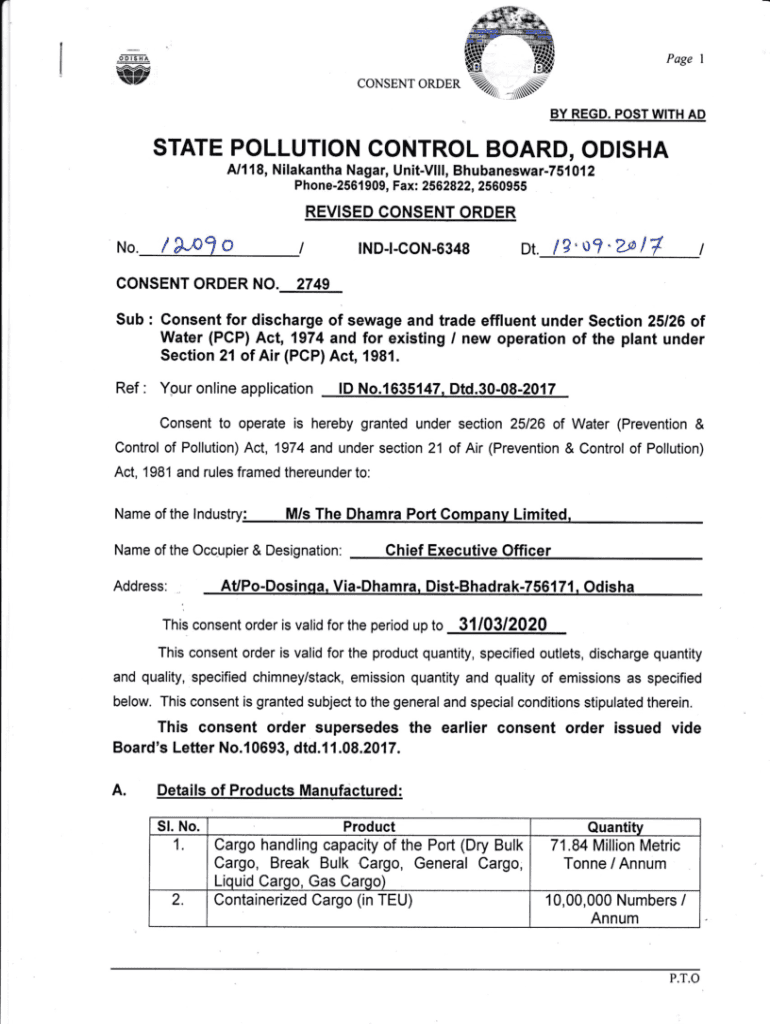 Fillable Online STATE POLLUTION CONTROL BOARD, ODISHA A/118, ... Fax ...