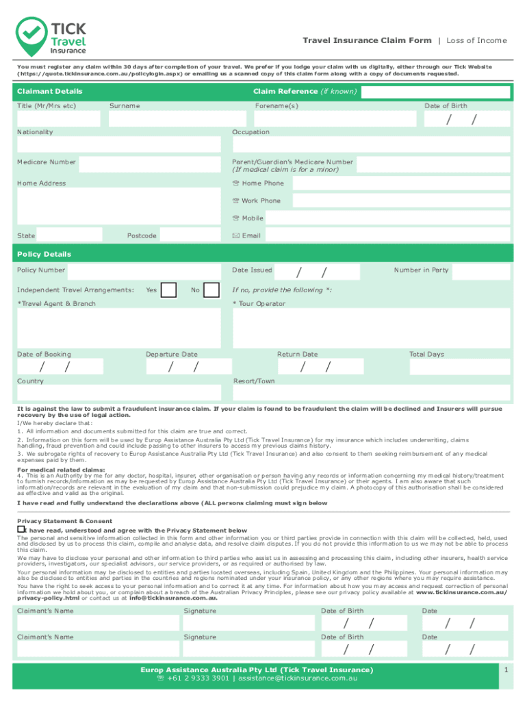 Fillable Online Loss of Income Claim Form Fax Email Print - pdfFiller