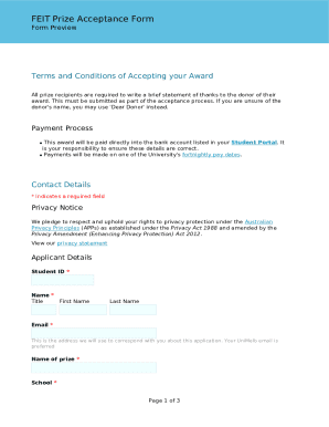 Fillable Online Prize Acceptance Form - Fill Online, Printable ...