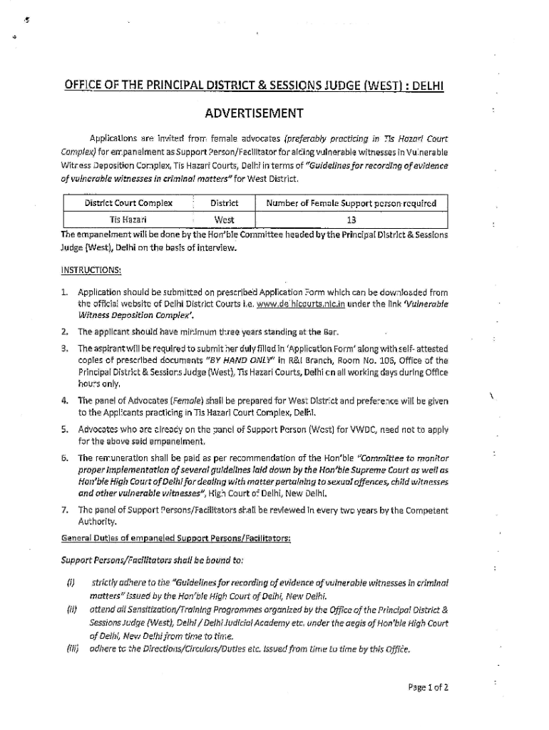 Fillable Online delhidistrictcourts nic (Vulnerable Witness Deposition ...