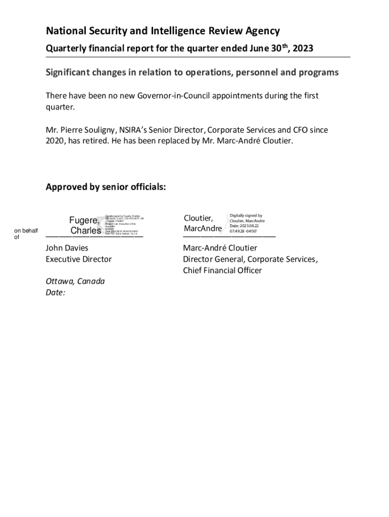 Fillable Online Quarterly financial report for the quarter ended June ...