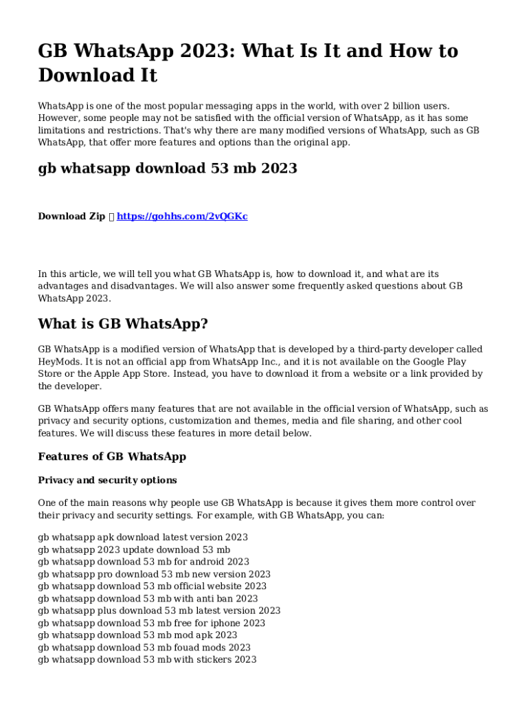 Fillable Online GB WhatsApp Download 2023 - The Best WhatsApp Mod APK ...