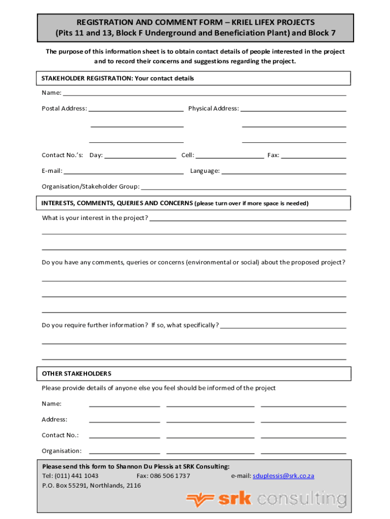 Fillable Online Registration-Comment form Fax Email Print - pdfFiller