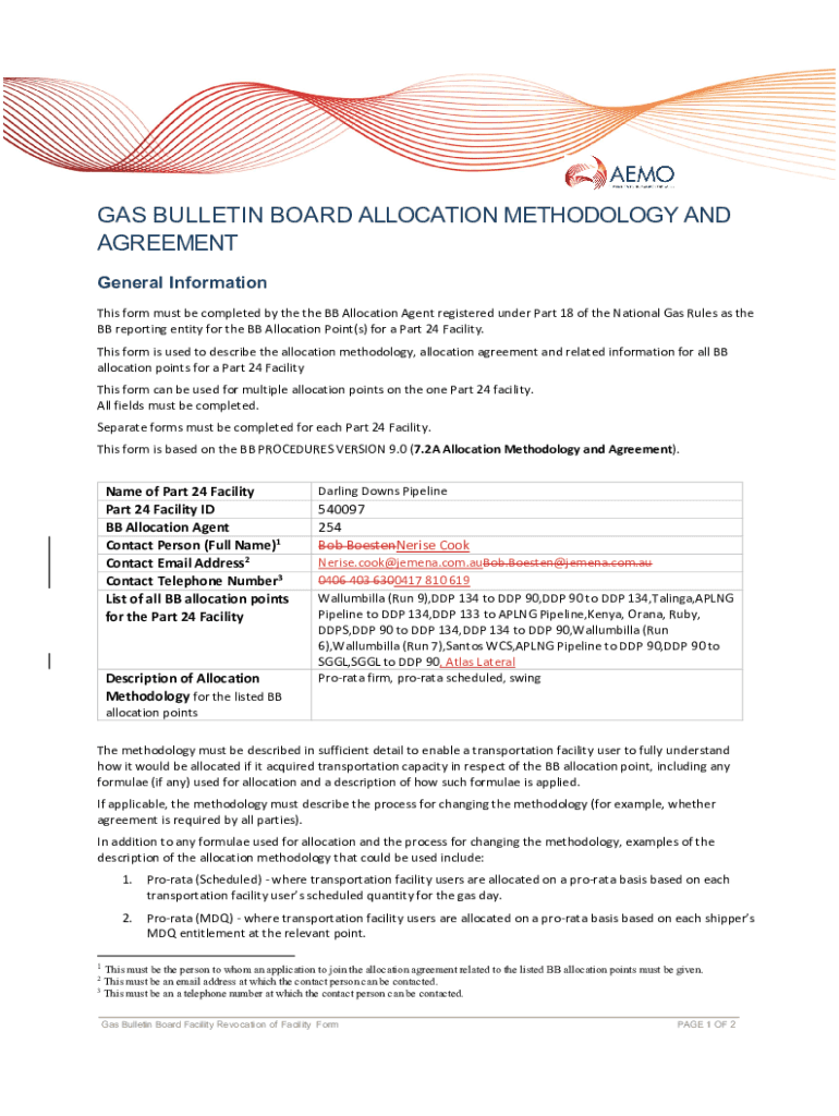 Fillable Online AEMO - BB Allocation Methodology Form (003) GMRG DDP ...
