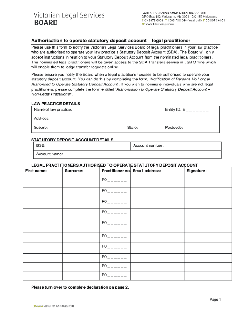 Fillable Online lsbc vic gov Authorisation to operate SDA (legal ...