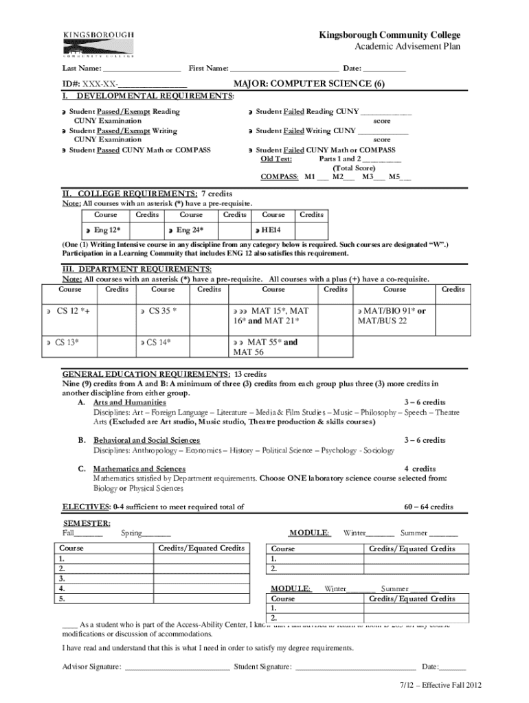 Fillable Online CUNY Pathways - BMCC Fax Email Print - pdfFiller