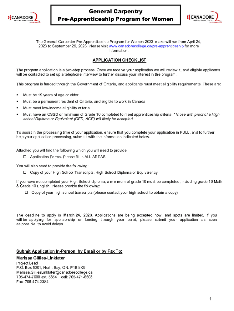Fillable Online General Carpenter Pre-Apprenticeship for Women in ... Fax Email Print - pdfFiller