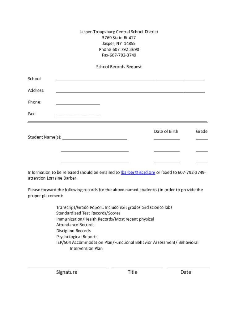 Fillable Online Jasper-Troupsburg Junior-Senior High School Transcript ...
