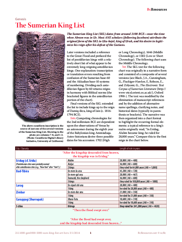 Fillable Online The Sumerian King List. Basic introduction to the ...