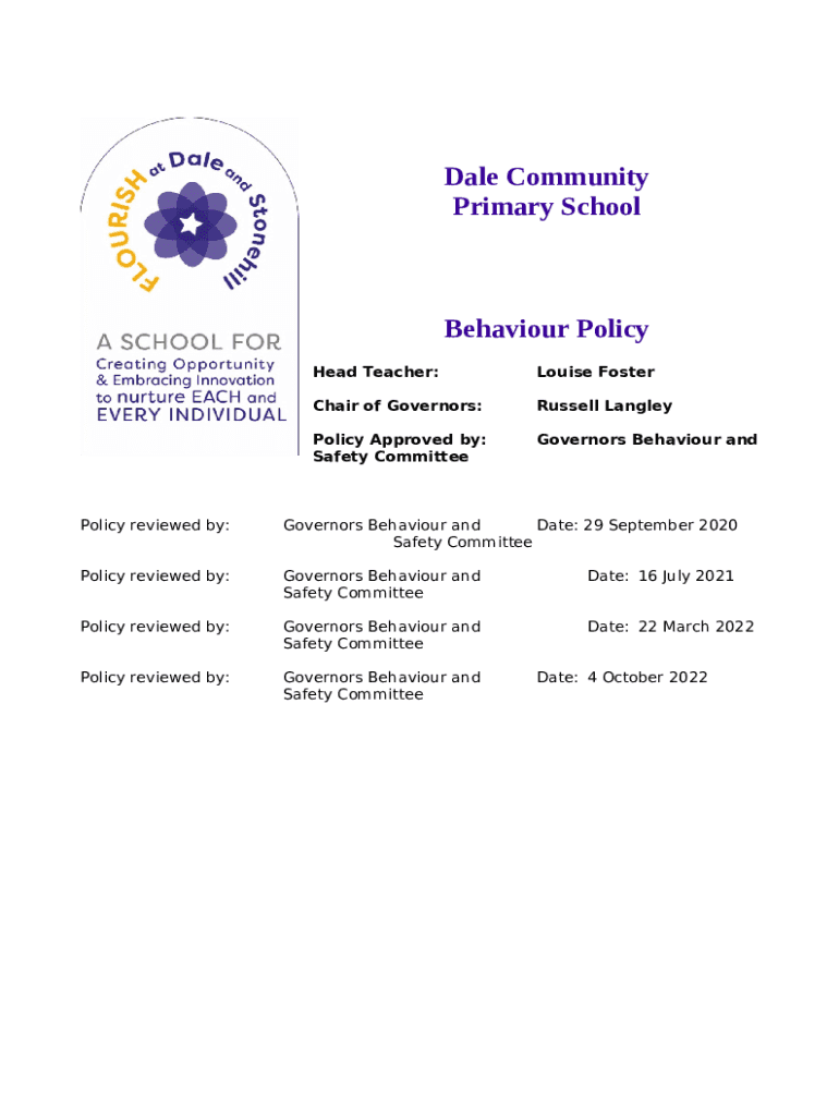 Governors Statement of Behaviour Principles Doc Template | pdfFiller