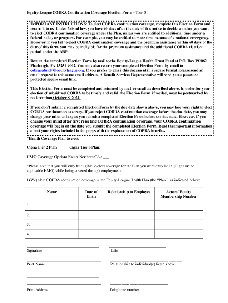 Fillable Online COBRA Enrollment and Effective Date Fax Email Print - pdfFiller
