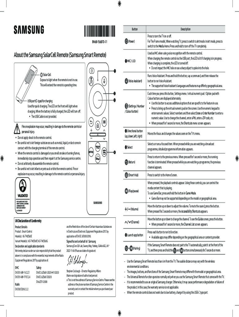 Fillable Online Samsung SolarCell Remote - Accessibility Shortcuts ...