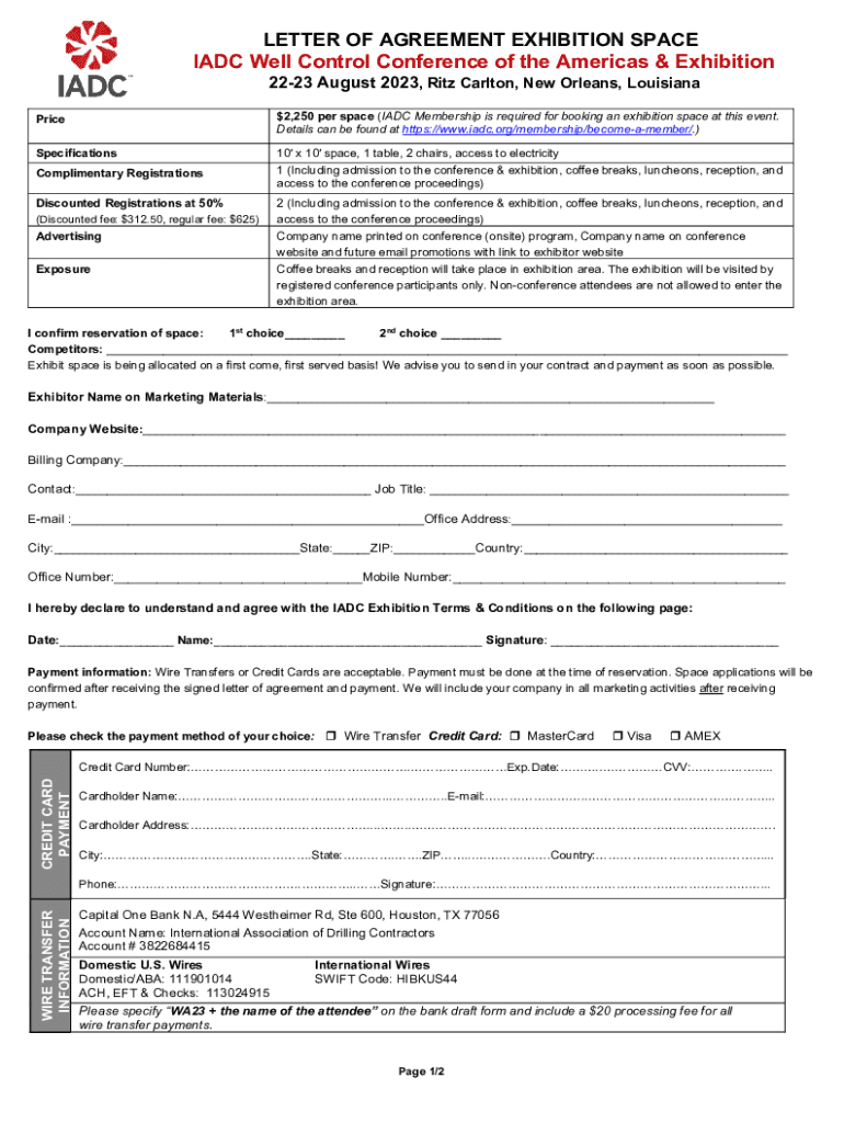 Fillable Online $2,250 per space (IADC Membership is required for ...