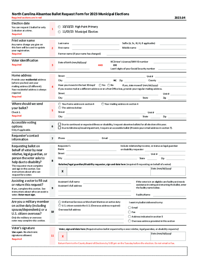 Fillable Online Absentee Ballot Request Form for 2023 Fax Email Print ...