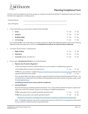 Fillable Online Planning Compliance Form - Mission.ca Fax Email Print ...