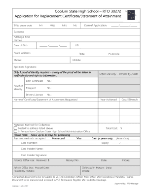 Fillable Online coolumshs eq edu Certificate Reissue Application Form ...