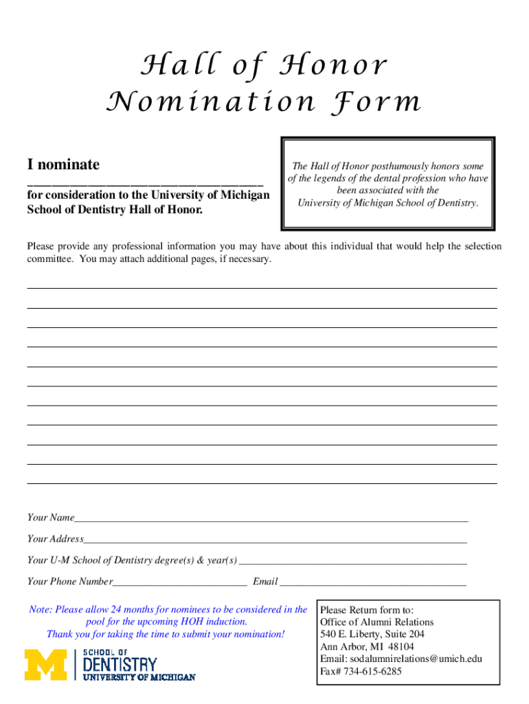 Fillable Online Nomination Forms - Student Recognition Fax Email Print ...