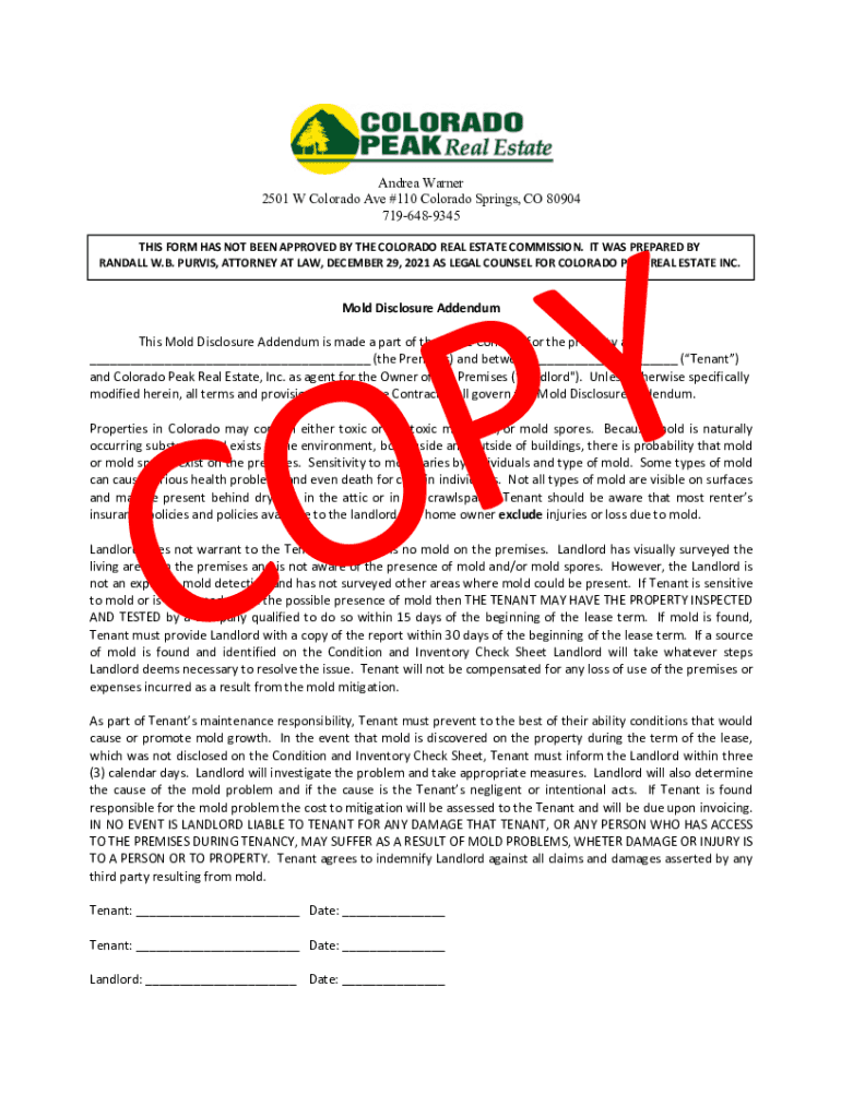 Fillable Online 03 Mold Disclosure Addendumv1 Fax Email Print - pdfFiller