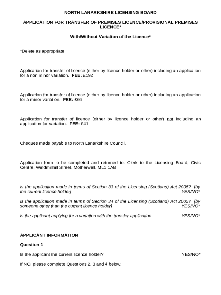Application for a variation and/or transfer of premises ... Doc Template | pdfFiller