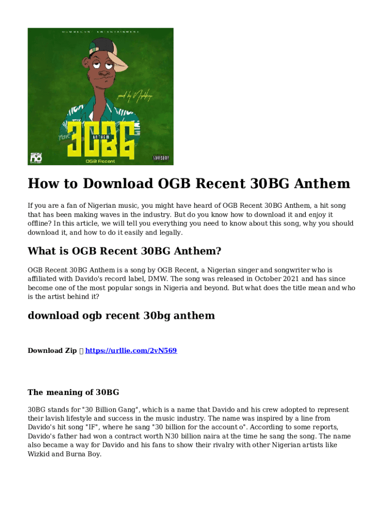 Fillable Online OGB Recent's 30BG Anthem - The Best Song to Download ... Fax Email Print - pdfFiller