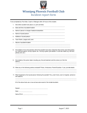 Fillable Online First Aid Incident Report Form Template Fax Email Print ...