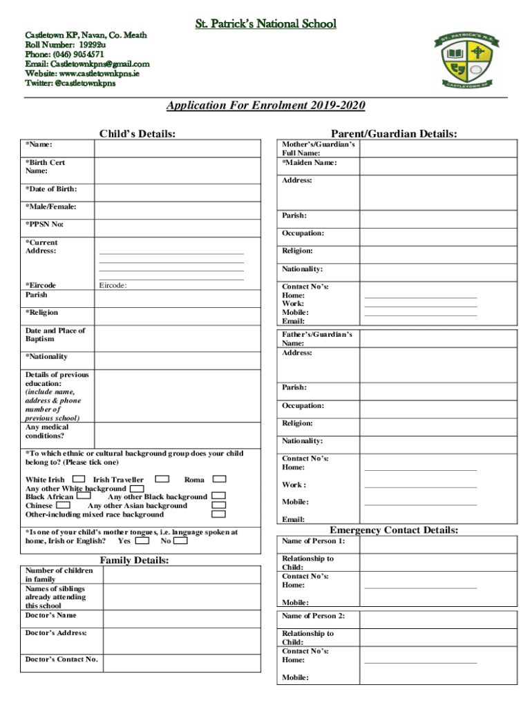 Fillable Online St Patrick's NS StackallenPrimary School Stackallen ...