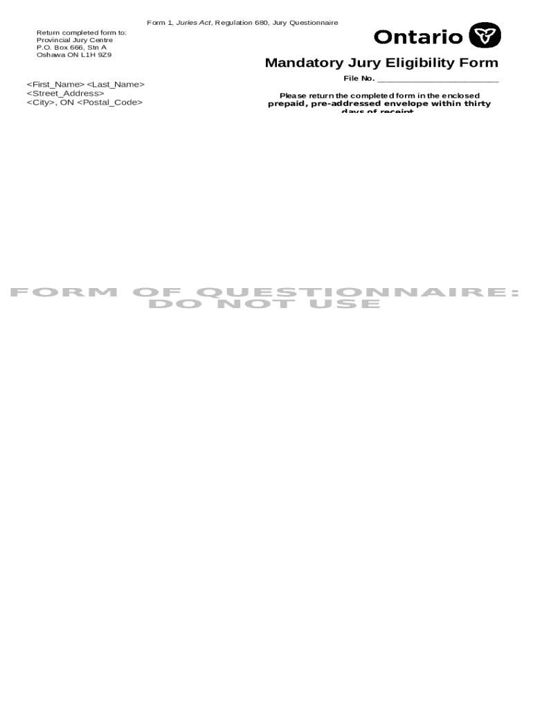 1 Juries Act Regulations 680 - Fill Out and Sign ... - ontariocourts on ...