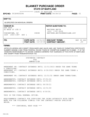 Fillable Online dgs state md Blanket Purchase Order Template Form ...