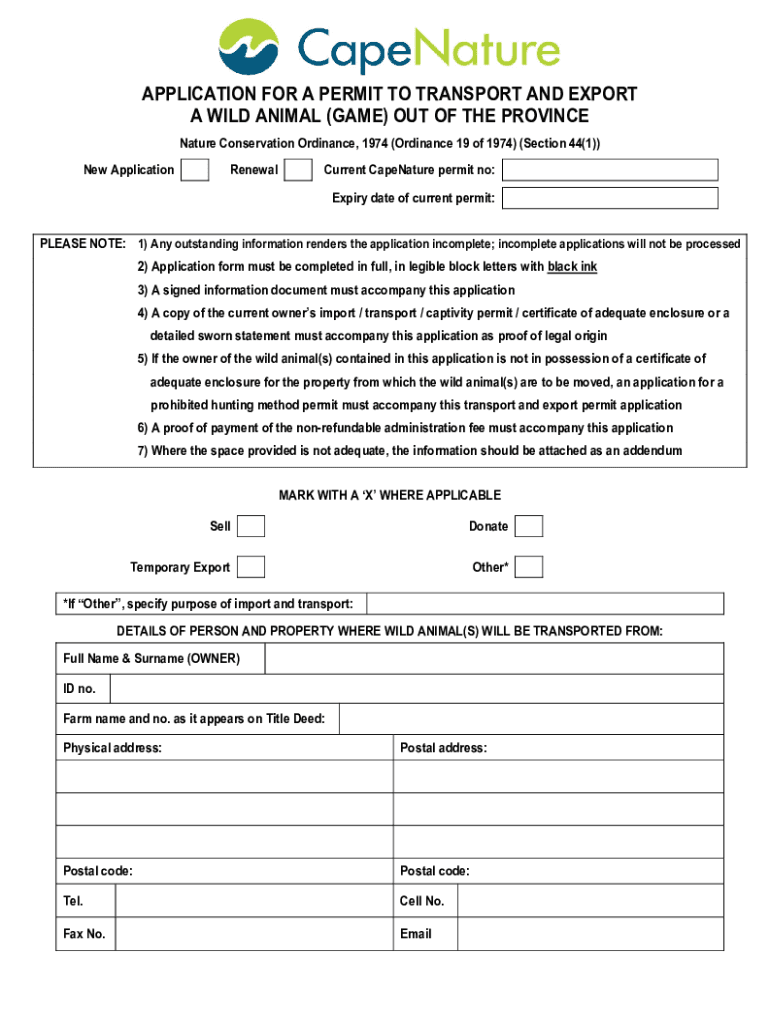 Fillable Online Application-Transport-and-Export-Wild-Animal-for-Show ...
