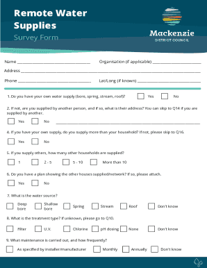 Fillable Online Remote Water Supplies - Survey Form Fax Email Print ...